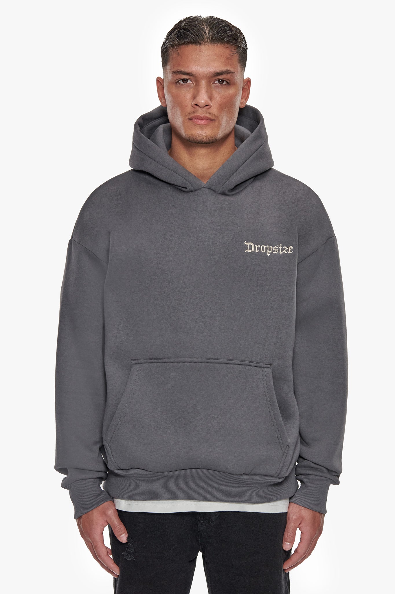 Heavy Oversize Embo Hoodie Grey Cream Dropsize