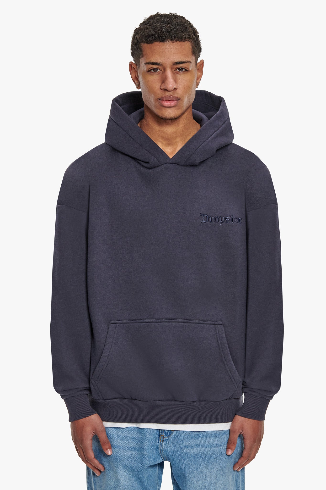 Heavy Oversize Embo Hoodie Washed Navy Dropsize